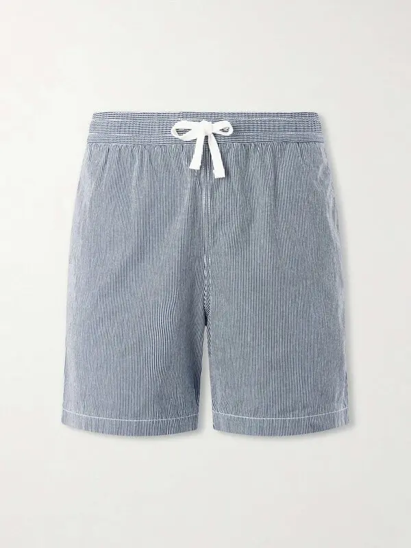 DRAKE'S Straight-leg Striped Cotton Drawstring Shorts - Light Blue