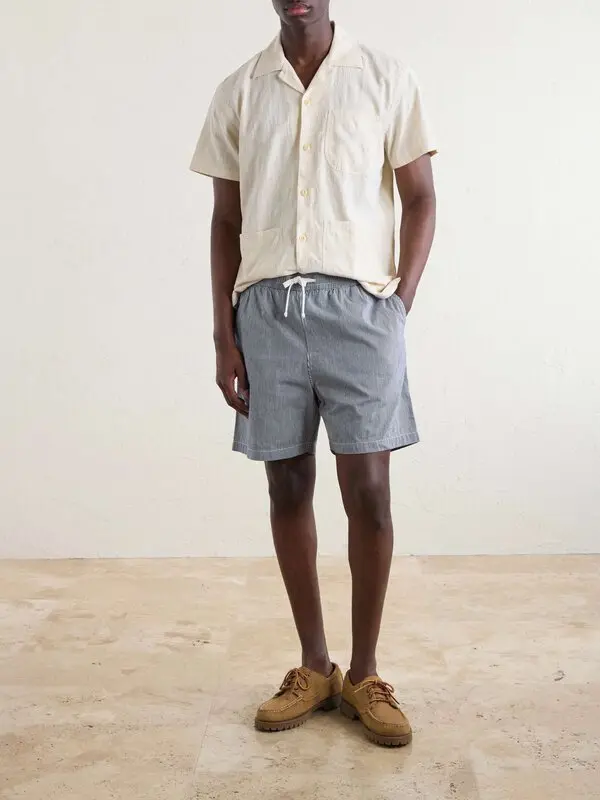 DRAKE'S Straight-leg Striped Cotton Drawstring Shorts