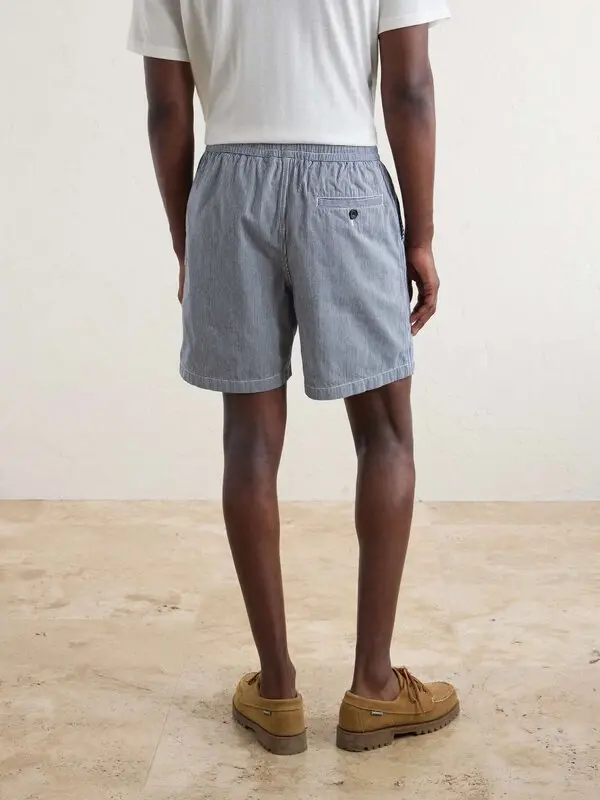 DRAKE'S Straight-leg Striped Cotton Drawstring Shorts