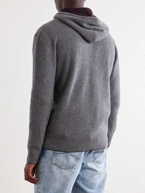 Eleventy Ribbed Cashmere Zip-up Hoodie
