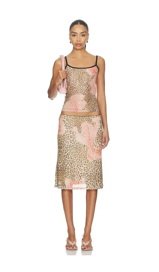 WITH HARPER LU Mesh Camisole Top In Brown