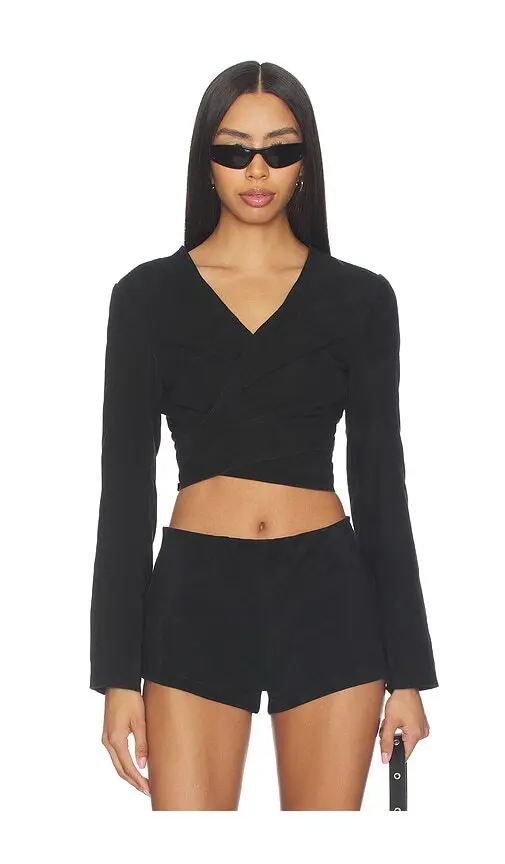 UNDERSTATED LEATHER Long Sleeve Wrap Top - Black
