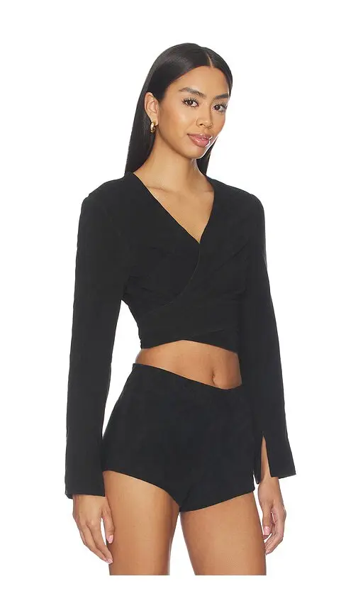 UNDERSTATED LEATHER Long Sleeve Wrap Top