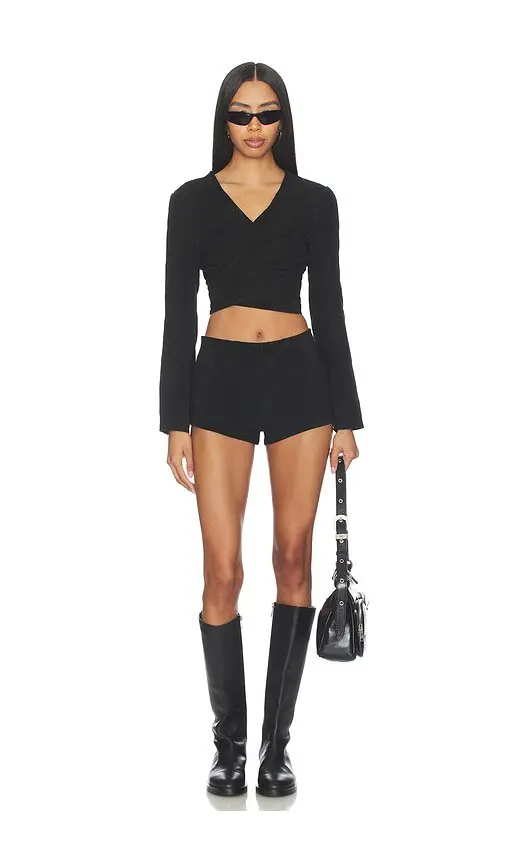UNDERSTATED LEATHER Long Sleeve Wrap Top