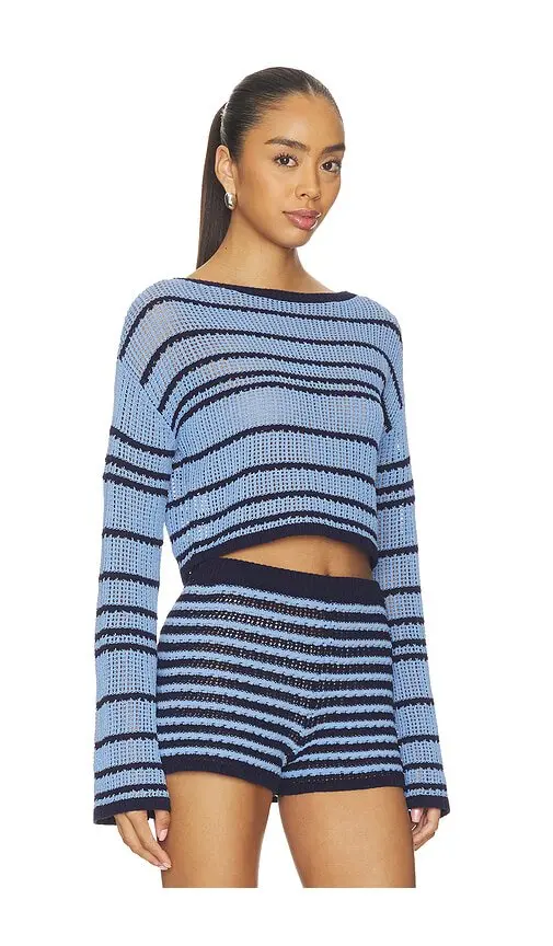 LOVERS AND FRIENDS Muriel Open Stitch Pullover In Blue