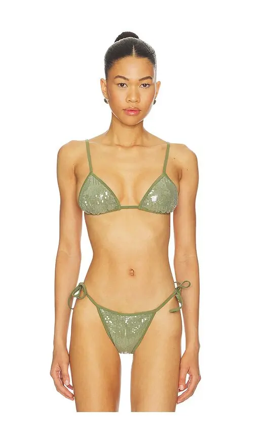 TROPIC OF C Sequin Equator Bikini Top In Green - Fern
