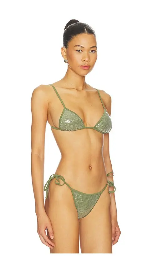 TROPIC OF C Sequin Equator Bikini Top In Green