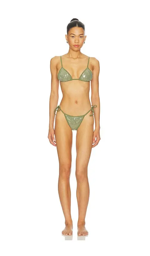 TROPIC OF C Sequin Equator Bikini Top In Green
