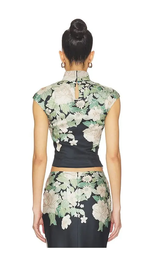 SAU LEE Dara Top Floral Print Cropped Top With Cut-out Detail