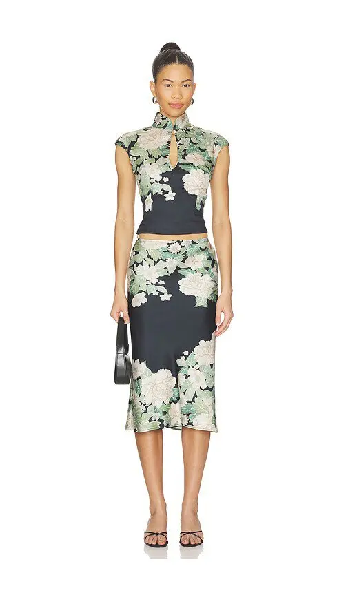SAU LEE Dara Top Floral Print Cropped Top With Cut-out Detail