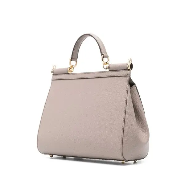 Dolce & Gabbana Calfskin Top Handle Bag With Push-lock Fastening - Cream