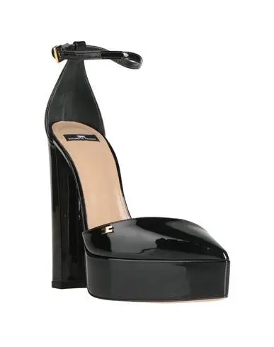 Elisabetta Franchi Patent Leather Pumps With Buckle-fastening Ankle Strap - Black