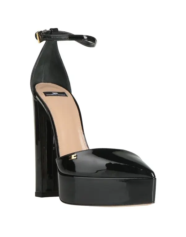 Elisabetta Franchi Patent Leather Pumps With Buckle-fastening Ankle Strap - Black