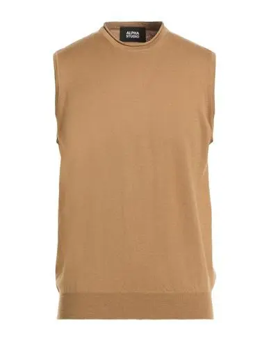 Alpha Studio Wool Sleeveless Crewneck Sweater - Camel
