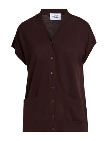 Alpha Studio Cardigan Dark Size Wool - Brown