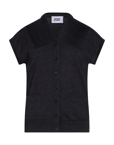 Alpha Studio Short Sleeve Wool Cardigan - Grey