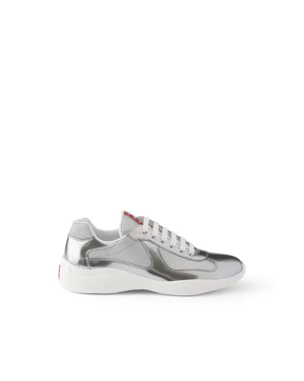 Prada America's Cup Metallic Leather And Bike Fabric Sneakers - Silver