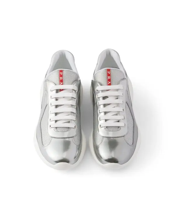 Prada America's Cup Metallic Leather And Bike Fabric Sneakers - Silver