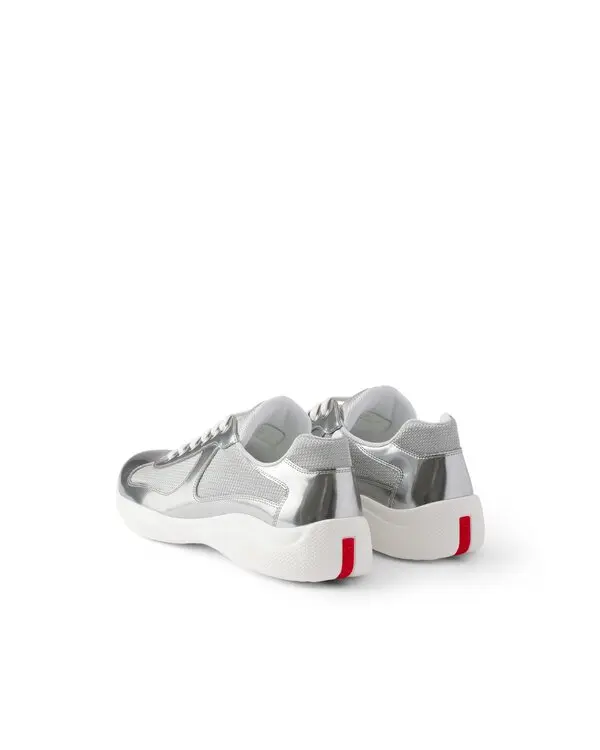 Prada America's Cup Metallic Leather And Bike Fabric Sneakers - Silver