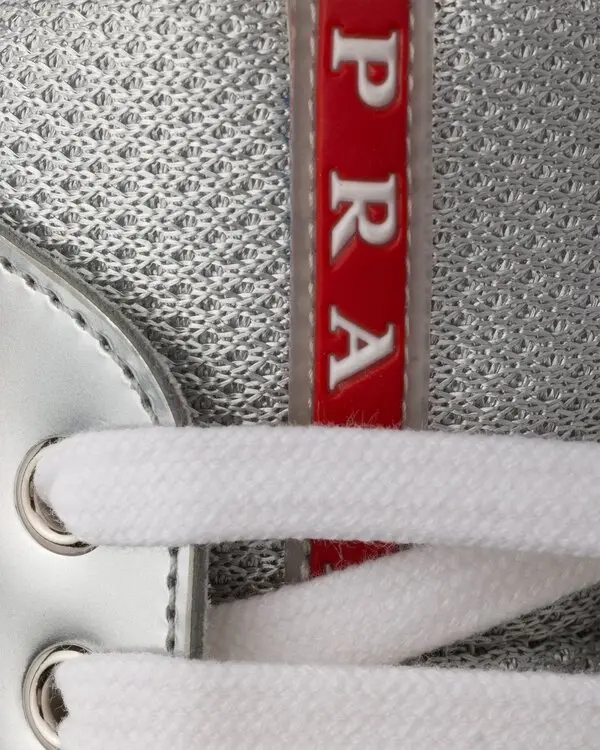 Prada America's Cup Metallic Leather And Bike Fabric Sneakers - Silver