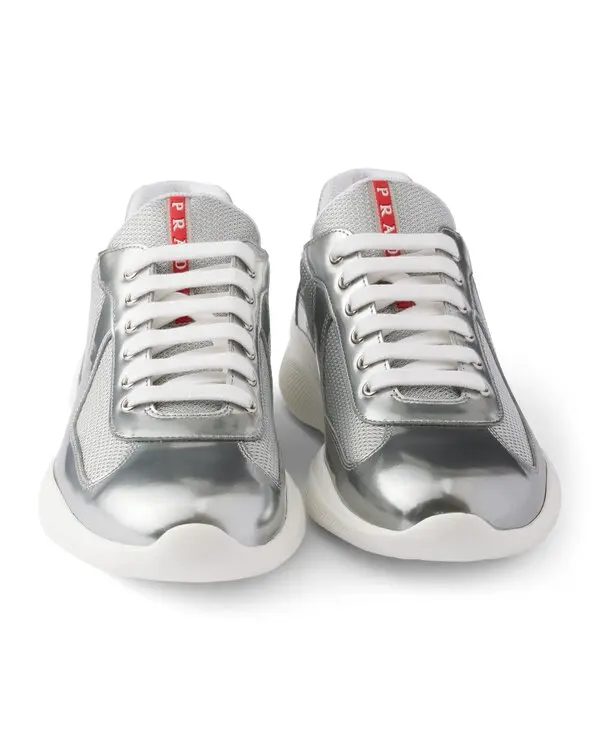 Prada America's Cup Metallic Leather And Bike Fabric Sneakers - Silver