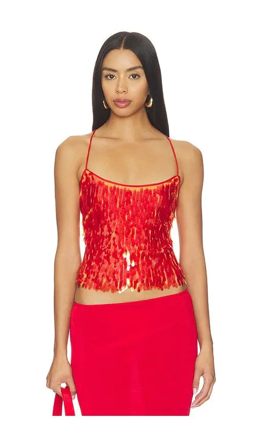 WITH HARPER LU Sequin Embellished Mesh Backless Top