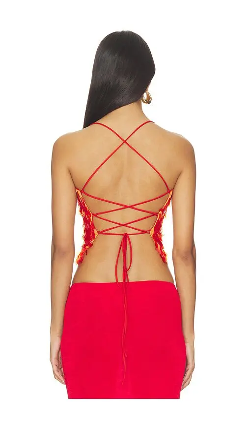 WITH HARPER LU Sequin Embellished Mesh Backless Top