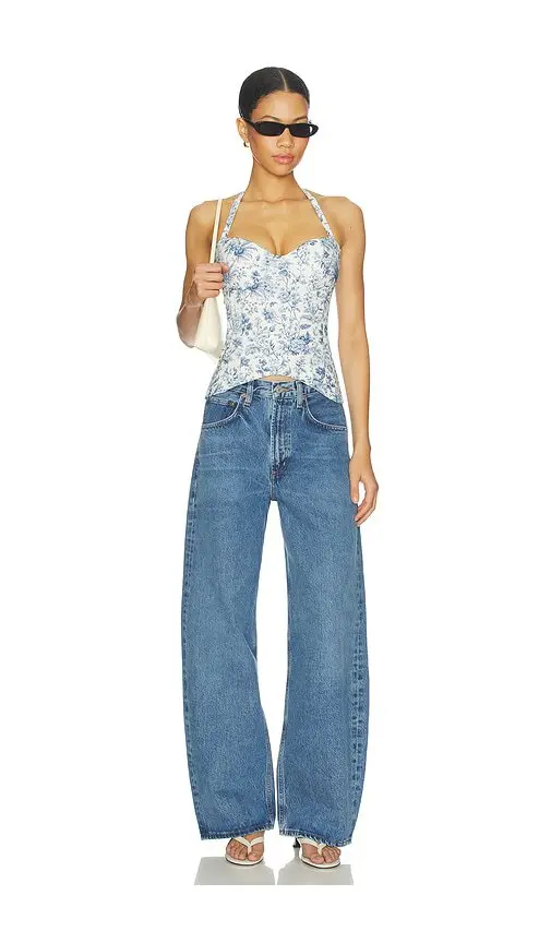 V. CHAPMAN Carrie Corset Halter Top Floral Print Boned Bodice