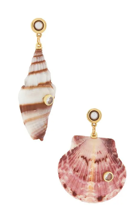 Éliou Drift Earrings With Shell And Pearls - Orange