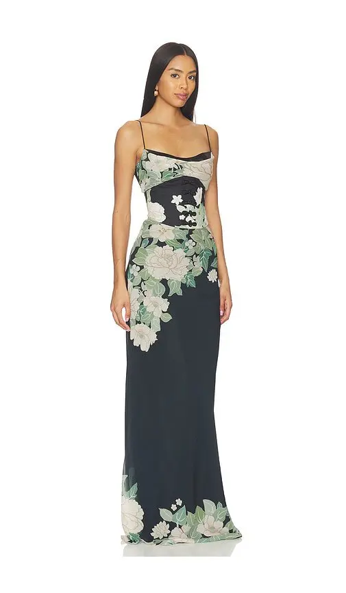 SAU LEE Esme Floral Print Maxi Dress With Corset Detail