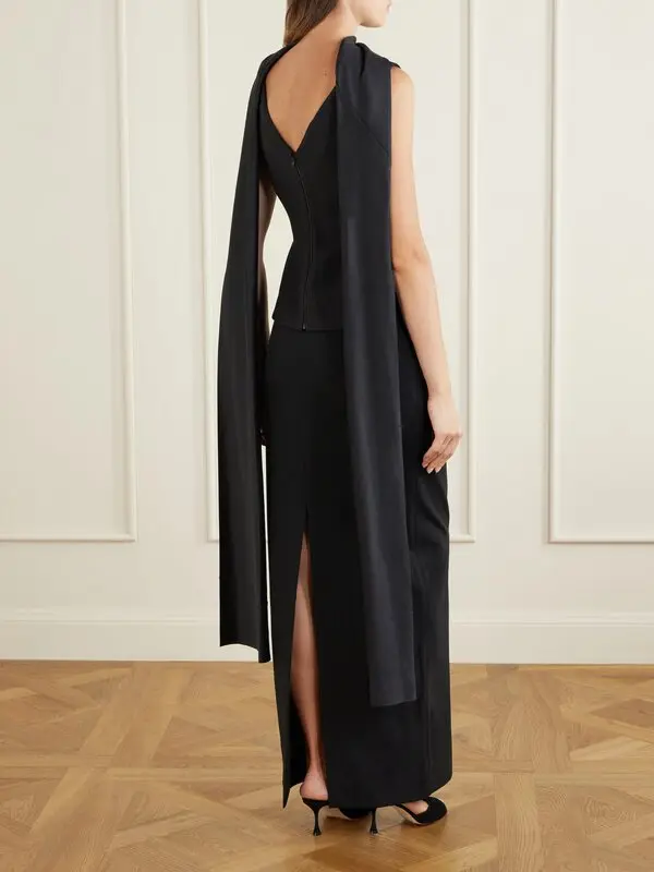 Solace London Annie Satin-trimmed Crepe Gown - Black