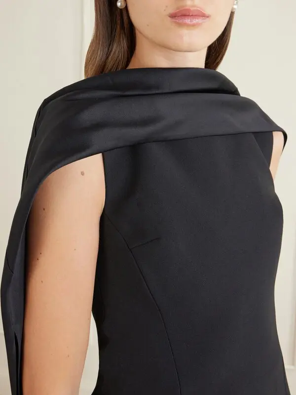 Solace London Annie Satin-trimmed Crepe Gown - Black