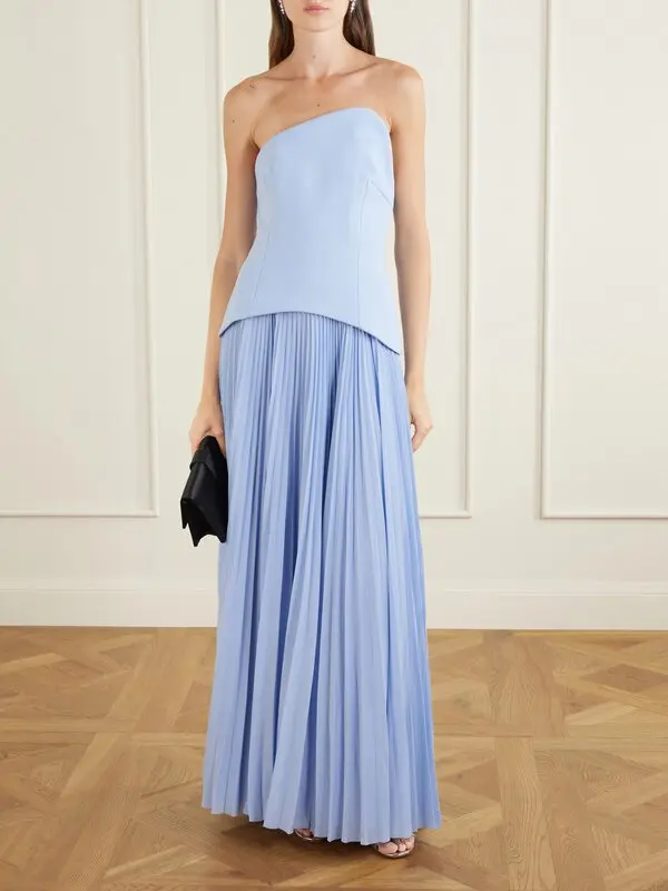 Solace London Britt Asymmetrical Pleated Gown - Blue