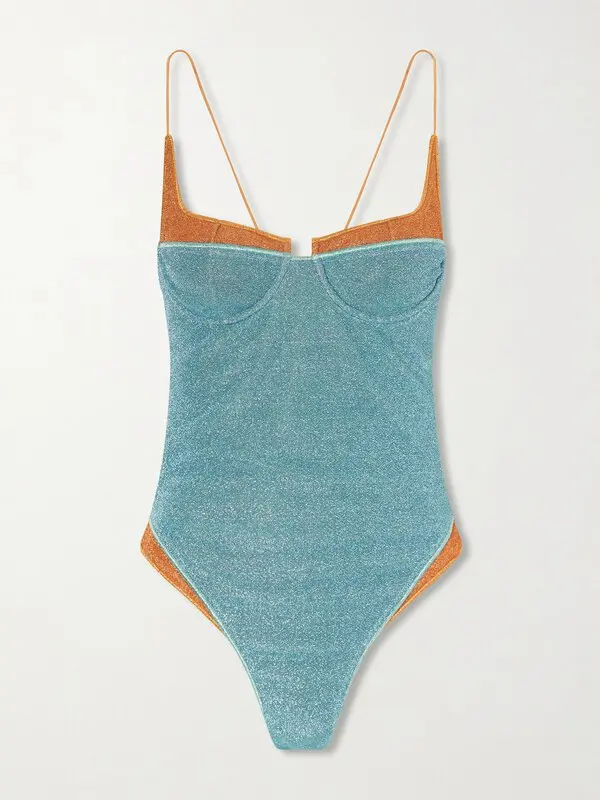 Oseree Lumiere Double Metallic Balconette Swimsuit - Blue