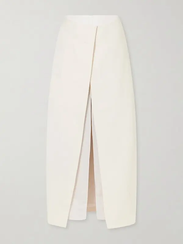 Khaite Tal' Textured Linen Midi Skirt With Front Slit
