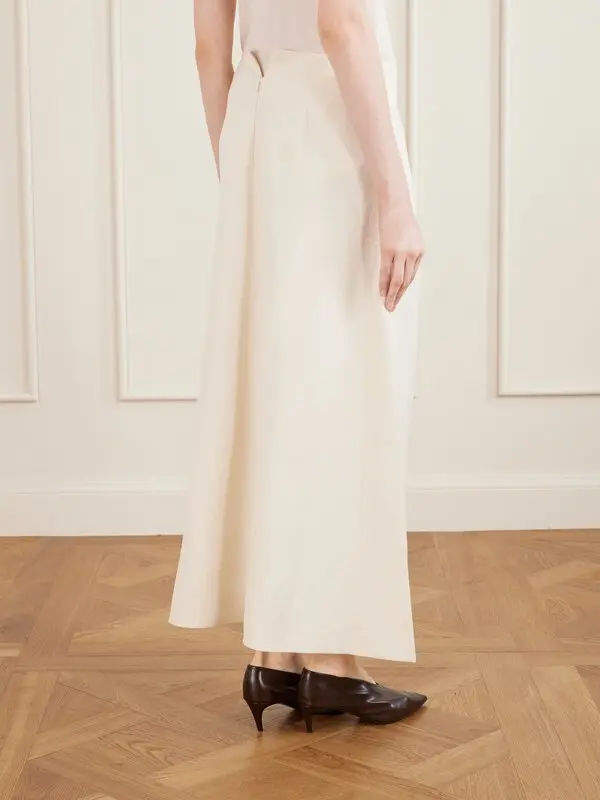 Khaite Tal' Textured Linen Midi Skirt With Front Slit