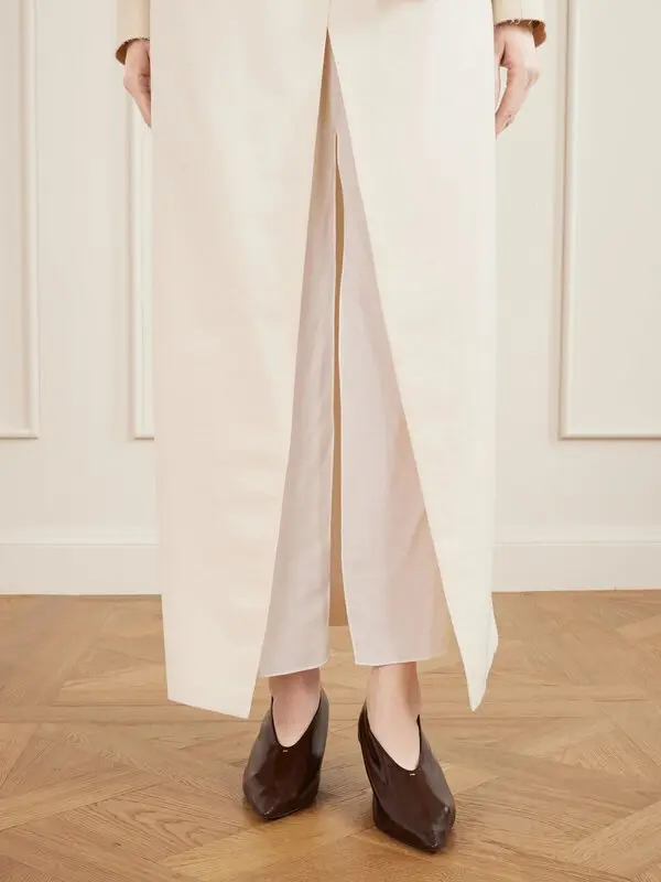Khaite Tal' Textured Linen Midi Skirt With Front Slit