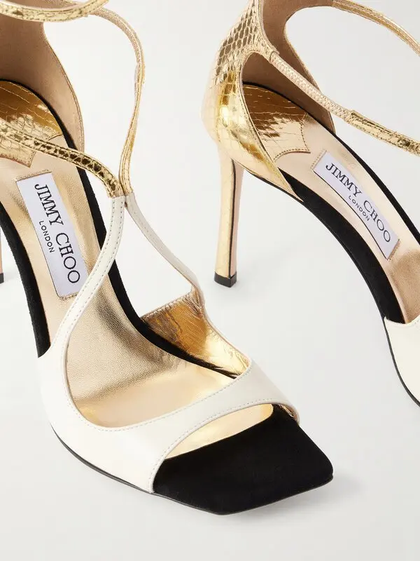 JIMMY CHOO Azia 95 Metallic Leather Sandals - Multi