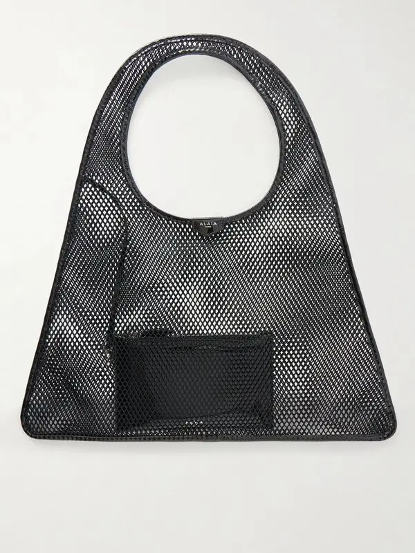 Alaïa Crocheted Shoulder Bag With Patent Leather Trim - Black