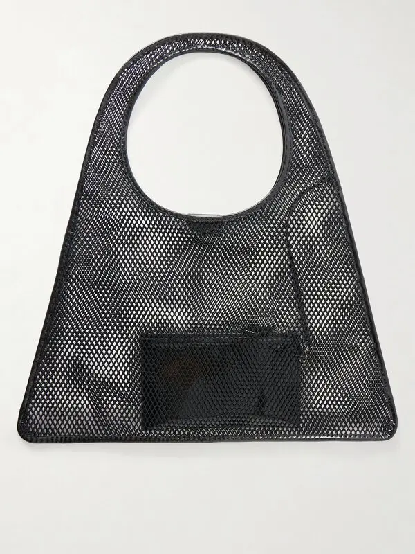Alaïa Crocheted Shoulder Bag With Patent Leather Trim - Black