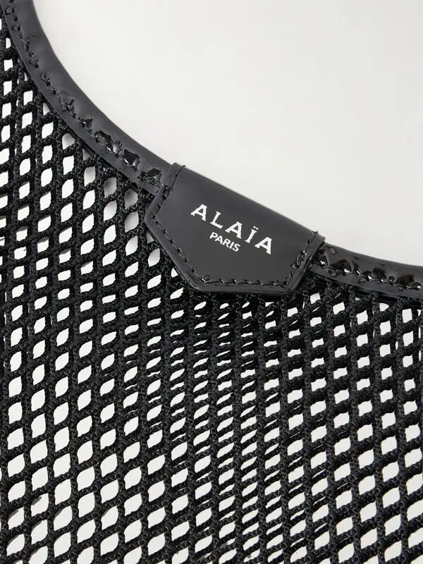 Alaïa Crocheted Shoulder Bag With Patent Leather Trim - Black