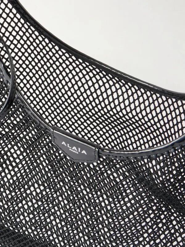 Alaïa Crocheted Shoulder Bag With Patent Leather Trim - Black
