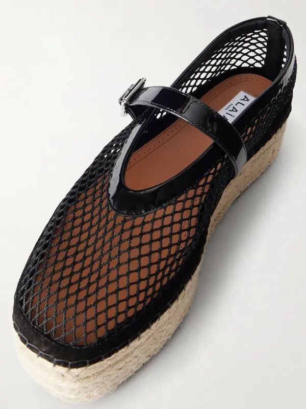 Alaïa Buckled Mesh Platform Espadrille Sandals