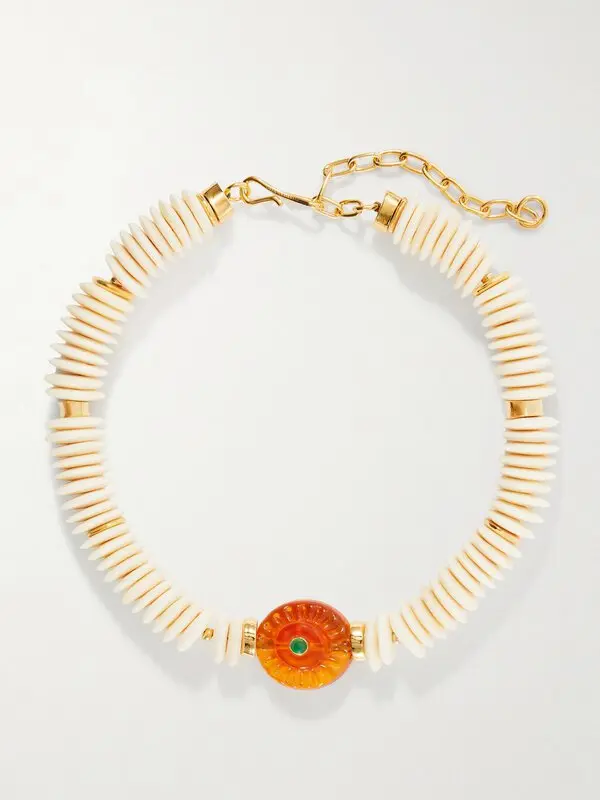 LIZZIE FORTUNATO Marisol Gold-plated Bone, Glass And Chrysoprase Beaded Necklace - White