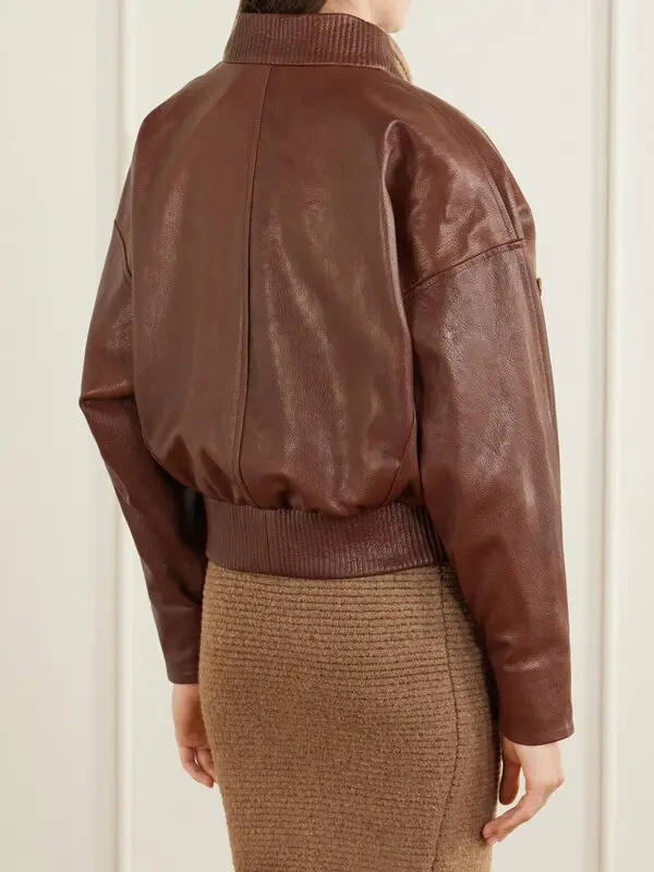 Magda Butrym Cropped Leather Jacket With Ribbed Trims