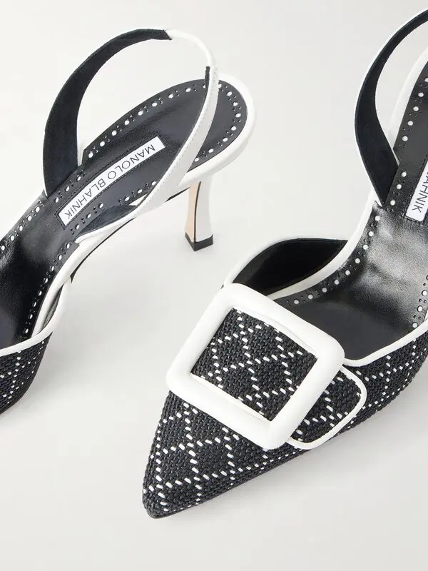 Manolo Blahnik Maysli 70 Woven Leather Slingback Pumps - Black