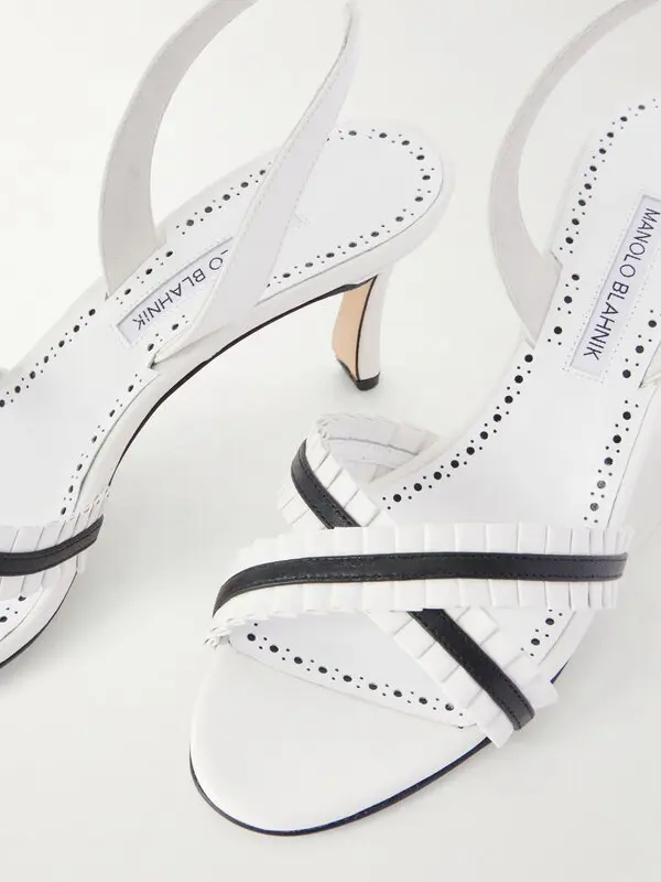 Manolo Blahnik Volusan 70 Ruffled Leather Slingback Sandals - White