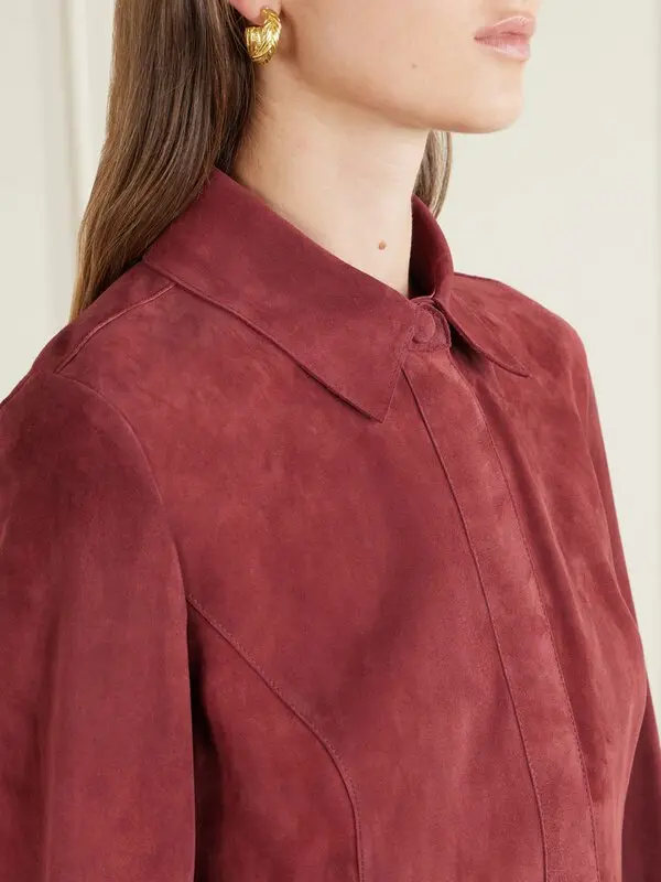 FRAME Paneled Suede Shirt - Red