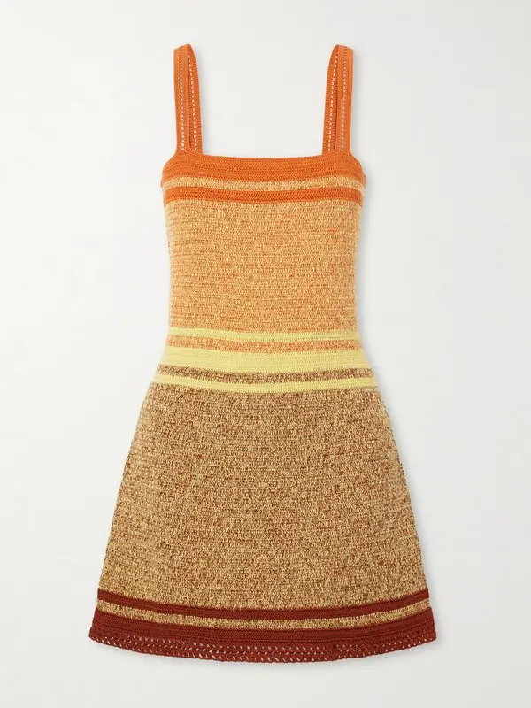 Escvdo Plumar Striped Crocheted Cotton Mini Dress