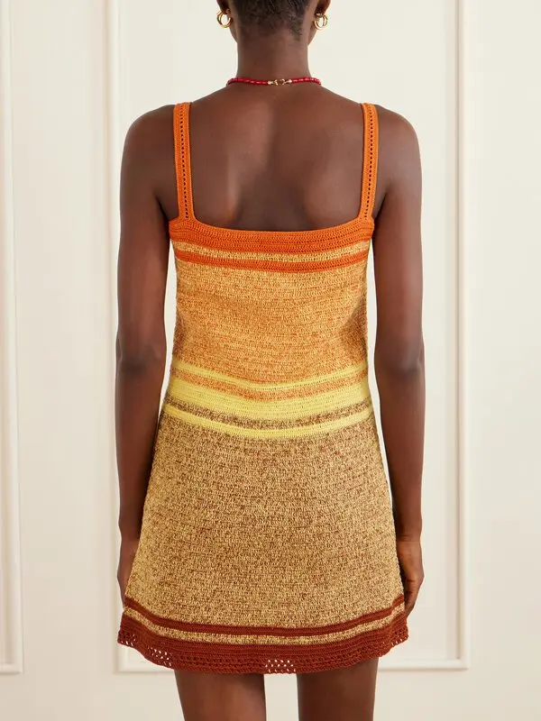 Escvdo Plumar Striped Crocheted Cotton Mini Dress